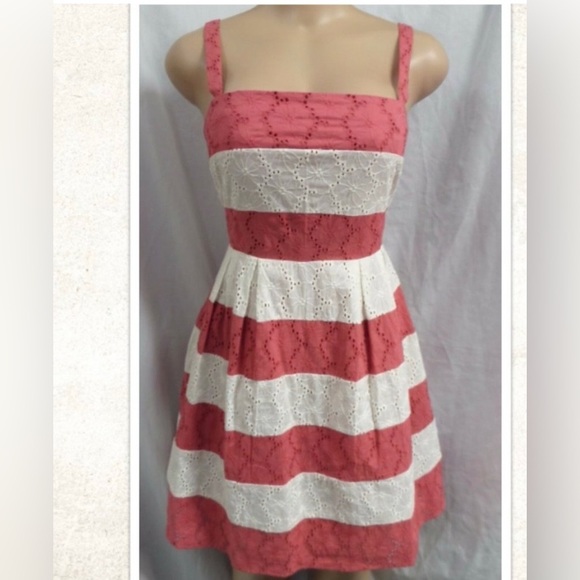 LOFT | Dresses | Pink And White Striped Eyelet Dress | Poshmark